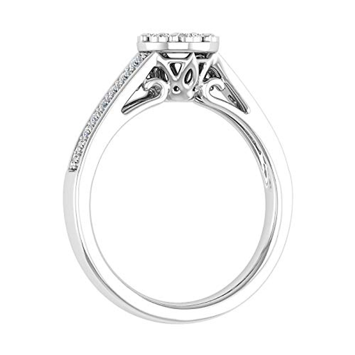 1/5 Carat Diamond Cluster Engagement Ring in 925 Sterling Silver (Ring Size 7.75)