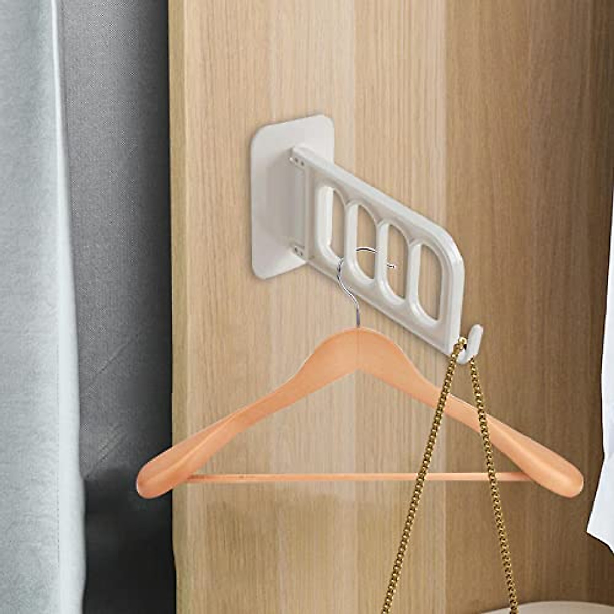 Dous Folding Wall Mounted Clothes Hanger, No Hole Punching No Trace Installation Wall Coat Rack, 4 Holes Wall Multi-Functional Hanger for Balcony Clothes, Keys, Bathroom, Wardrobe Storage