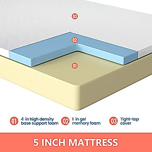 Twin Mattress 5 inch Gel Memory Foam Mattress Medium Firm Mattresses for Cool Sleep Relieving Pressure Relief CertiPUR-US Certified Mattress in a Box,Twin