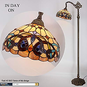 WERFACTORY Tiffany Floor Lamp Stained Glass Serenity Victorian Arched Lamp 12X18X64 Inches Gooseneck Adjustable Corner Standing Reading Light Decor Bedroom Living Room S021 Series
