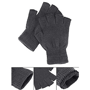 SATINIOR 2 Pair Unisex Half Finger Gloves Winter Stretchy Knit Fingerless Gloves in Common Size
