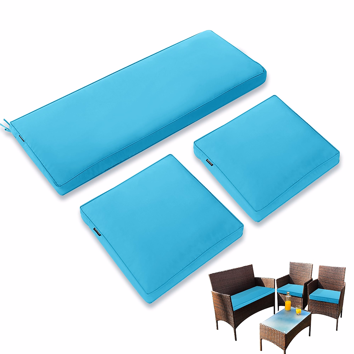 Comcaver 3 Pack Outdoor Cushions Set for Rattan Chair Wicker Sofa, Waterproof Patio Cushions Set for 4 Pieces Seater Outdoor Furniture Conversation, Teal