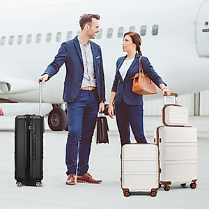 Kono 3 Piece Luggage Sets Expandable(only 28") Lightweight with Spinner Wheels TSA Lock Hardside Travel Rolling Suitcases 20in 24in 28in Carry on Black