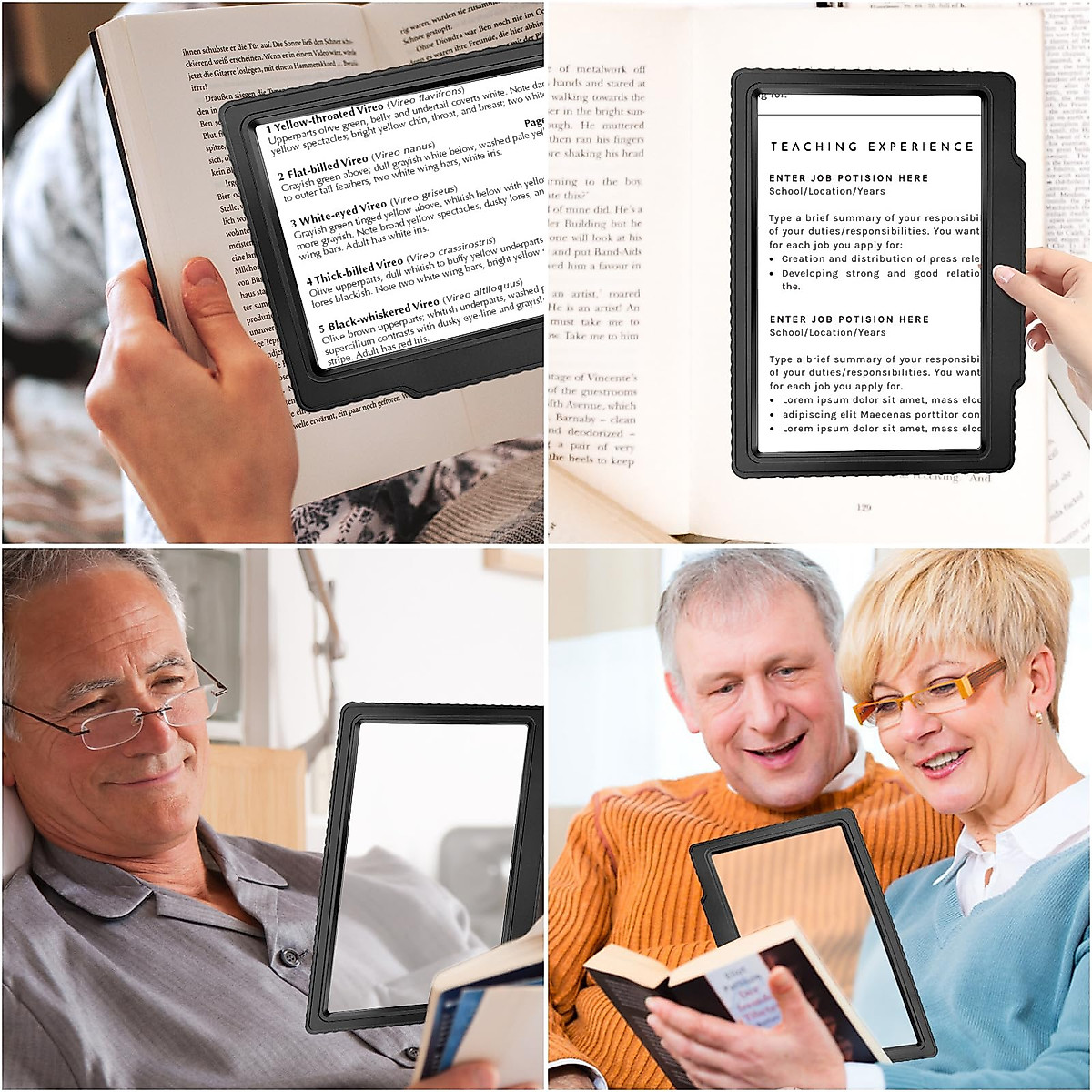 5X Large Page Magnifying Glass for Reading, Full-Page Viewing Area Magnifier Handheld Lightweight Magnifier for Reading Seniors and Low Vision Person Silver