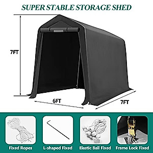 GARTOO 6' x 7' Storage Shelter - Outdoor Portable Shed with Roll-up Ventilated Windows, Heavy Duty Zipper Storage shed for Bike, ATV, Motorcycle Shelter, Gray