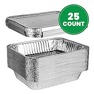 PLASTICPRO Disposable 9 x 13 Aluminum Foil Pans With Lids Half Size Deep Steam Table Bakeware - Cookware Perfect for Baking Cakes, Bread, Meatloaf, Lasagna Pack of 25 Pans & 25 Lids