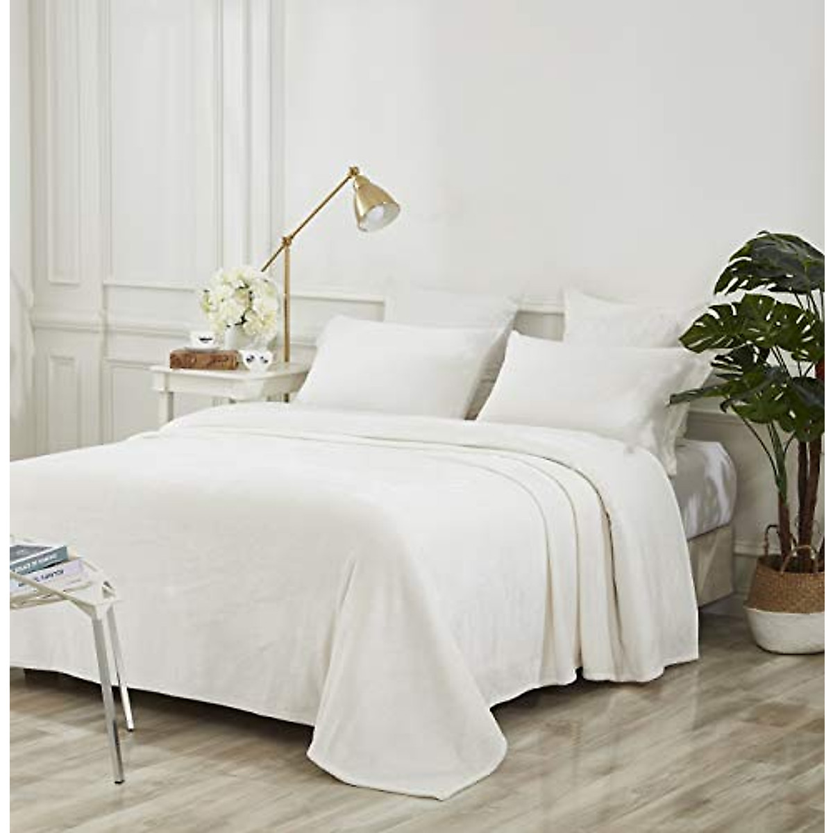 Cozy Fleece Super Soft and Plush Flannel Fleece Blanket, Ivory, Full/Queen