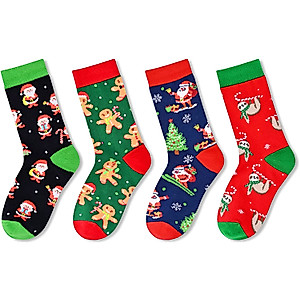 HAPPYPOP Christmas Gifts Stocking Socks For Girls Boys - Secret Santa Socks Sloth Socks For Kids, Xmas Stocking Stuffers Christmas Socks 4 Pack