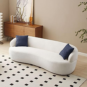 EASYTOUR Curved Sofa, Modern 3-Seater Upholstered Sofa Couch with 2 Pillows, Modern Fabric Boucle Couch for Living Room, Bedroom, Apartment, Office, No Assembly Needed, Beige