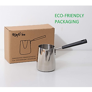 Turkish Coffee Pot, Greek Coffee Pot, Hot Chocolate Pot, Cezve, Ibrik, Briki, Milk Warmer, Butter and Chocolate Melting Pot, Percolator, contemporary design, 20 oz (600 ml) capacity, chrome