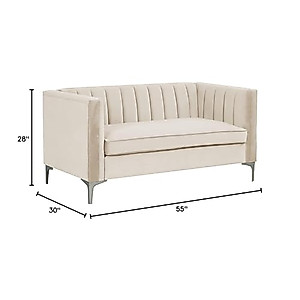Morden Fort Velvet Loveseat Contemporary Loveast Sofa with Metal Legs Home Theater Upholstered Modern Chesterfield Loveast Sofa Furniture for Living Room Office Bedroom Apartment, Beige