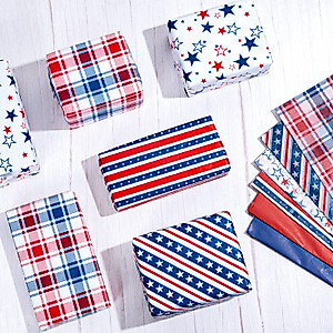 Whaline 4th of July Tissue Paper 90 Sheet Patriotic Stars Stripes Pattern Tissue Paper 6 Design Red Blue White Wrapping Paper Holiday Art Tissue for Independence Day DIY Gift Packing Party Favor