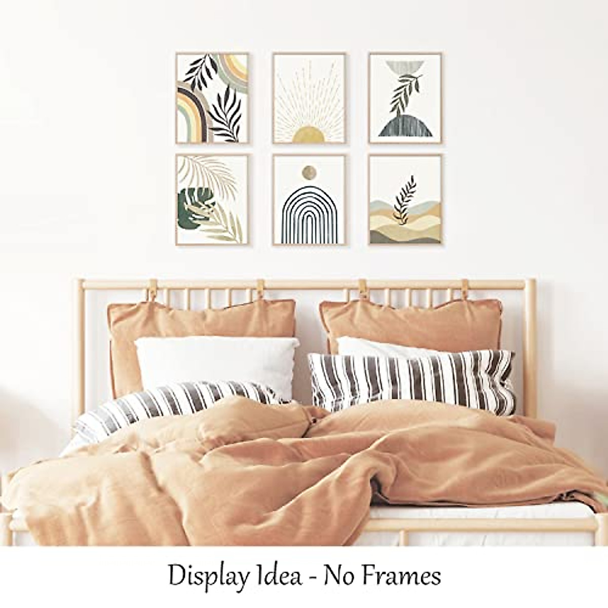 Howwii Boho Wall Art for Bedroom, Minimalist Boho Wall Decor Bathroom, Abstract Botanical Geometric Neutral Office Room Decor, Mid Century Modern Aesthetic Wall Art, Set of 6, 8"x10" Unframed