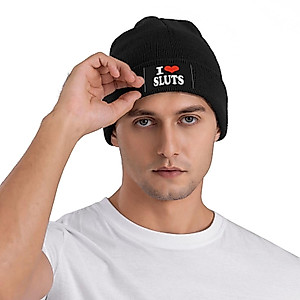 I Love Sluts Beanie Hat Men Skull Cap Women Winter Warm Hat Knitted Hat Slouchy Stocking Hat Knit Stretchy Cap Black