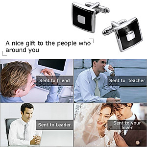 Lictin Men's Cufflinks Cuff Links for Men, Stainless Steel Classic Tone Cufflinks Black Striped Cuff Links Shirt Suit Cufflinks, 5 Pairs