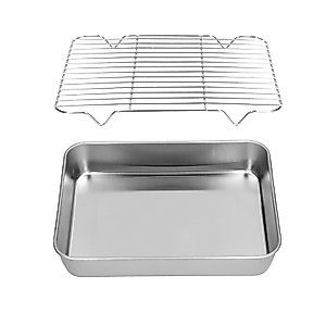 Aqur2020 Roasting Pan, Rectangular Baking Pan and Rack Stainless Steel Easy for Cooking Baking(23.5 * 17.5 * 5CM)