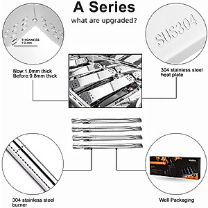 Hisencn 304 Stainless Steel Grill Parts for Home Depot Nexgrill 720-0830H, 5 Burner 720-0888 720-0888N 720-0888S Gas Grill, Grill Burner, Heat Plate, Cooking Grates Parts, 13 x 17