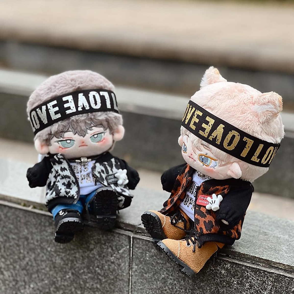 niannyyhouse 20cm Plush Doll Clothes Cool Leopard Print Suit Loose Coat T-Shirt Pants Headwear Collar Shoes Soft Stuffed Plush Toy Dress Up (White+Black, 20cm)