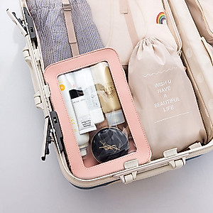 LETGO Clear Makeup Bags, TSA Approved Toiletry Bag with Zipper, Clear Makeup Organizer Fit Carry-on Travel Car Accessories Essentials,Portable Travel Pouch for Women Men (Pink)