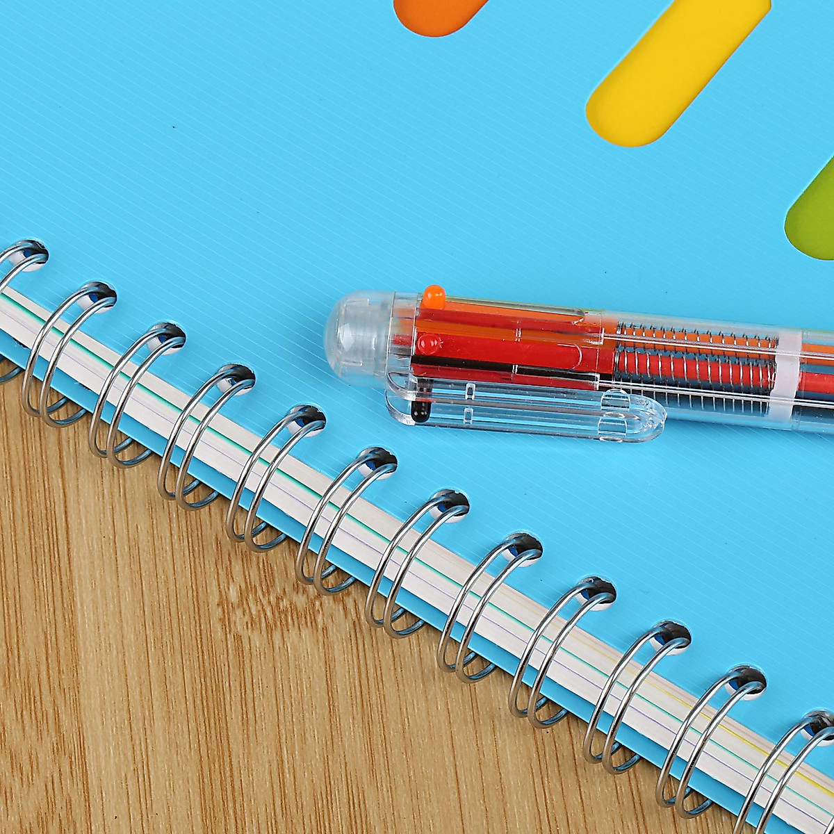 Kesoto A5 Lined Notebook with Multicolored Pen Wire Spiral Subject Notebook Journal with 5 Divider Tabs & 6 Color Retractable Ballpoint Pen, 240 Pages, Blue