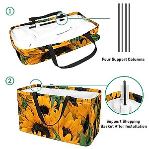 KQNZT Reusable Grocery Bags, Heavy Duty Reusable Shopping Bags, Large Tote Bags with Long Handles and Reinforced Bottom, Sunflower Bouquet