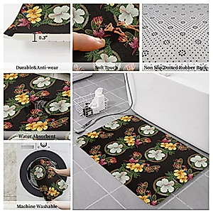 Libaoge Kitchen Mat Rug 1 PCS Tropical Plant Flowers Parrot Red Ginger Flower Hibiscus Runner Rug Anti-Fatigue Comfort Memory Foam Standing Mat Non-Slip Floor Door Mat for Bathroom Bedroom 24x71in