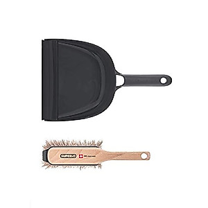 Superio Handheld Comfort Grip Dustpan and Brush Set - Hand Broom with Swiss Natural Horsehair Bristles.