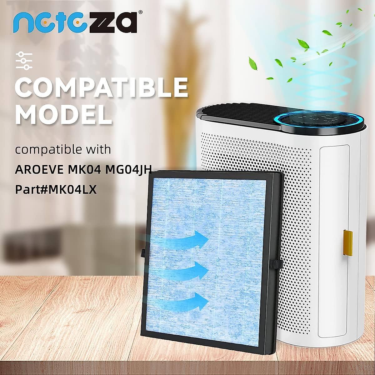 Netezza MK04 Replacement Filter，Compatible with AROEVE MK04 MG04JH Air Purifier Model DH-JH04，3-in-1 H13 True HEPA, Part No. MK04LX，3 Pack