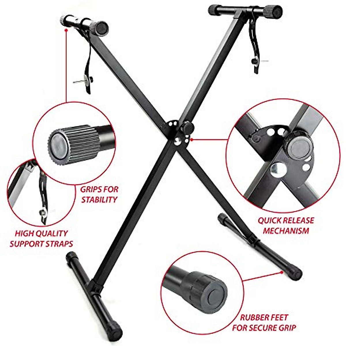 RockJam 61 Key Keyboard Piano Stand With Pitch Bend Kit, Piano Bench, Headphones, Simply Piano App & Keynote Stickers