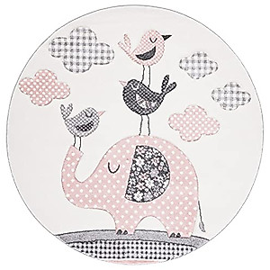SAFAVIEH Carousel Kids Collection 5'3" Round Pink / Ivory CRK127P Animal Nursery Playroom Area Rug