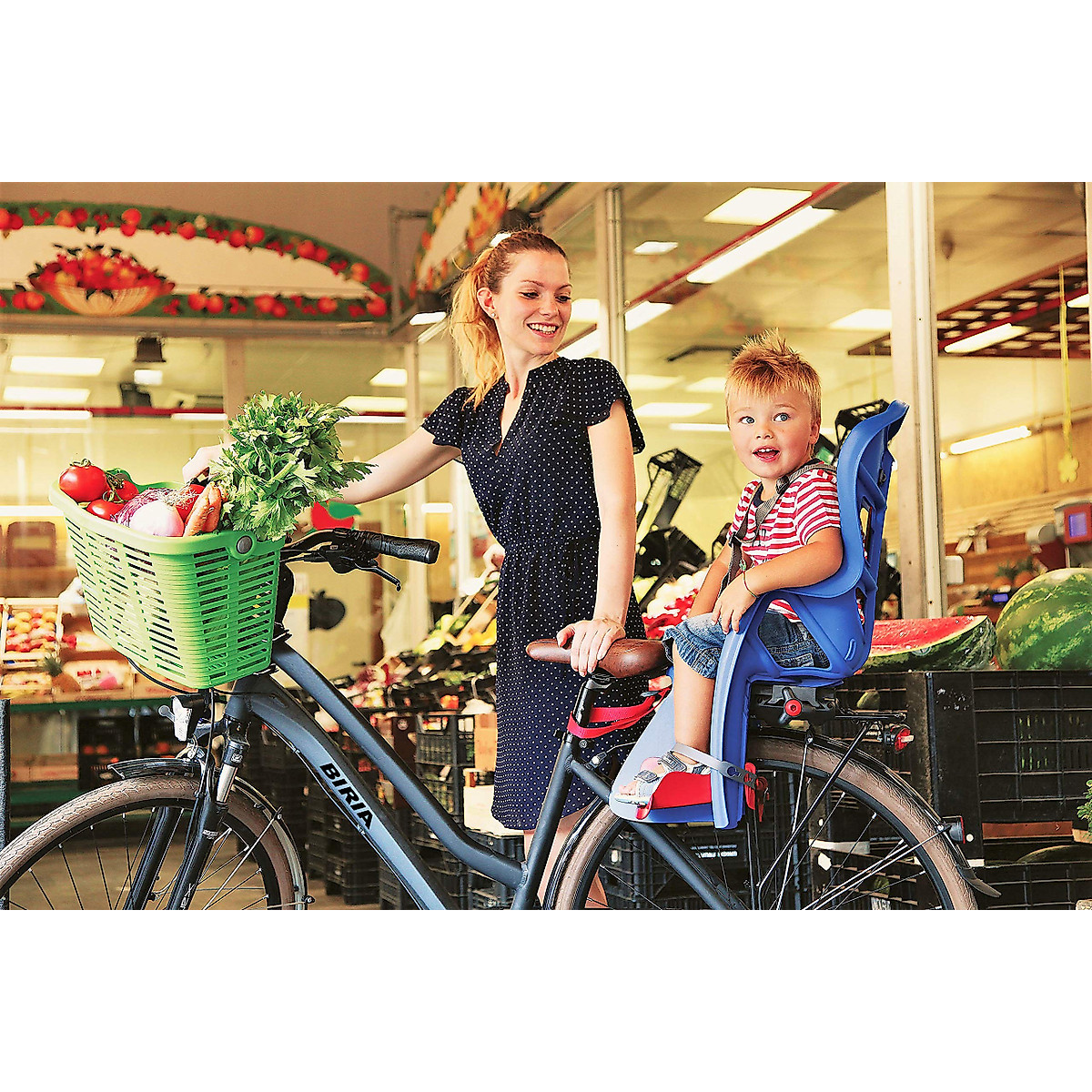 Bellelli Child Bike Seat, Kids Bike Seat Carrier, Child Seat for Bikes, Pepe, Clamp with Rack Mount, Blue, Made in Italy