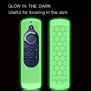 Fintie Silicone Case for 2nd Gen Fire TV Stick with 1st Gen Alexa Voice Remote, Compatible with Echo/Echo Dot Alexa Voice Remote - Honey Comb Series [Anti Slip] Shockproof Cover, Green-Glow