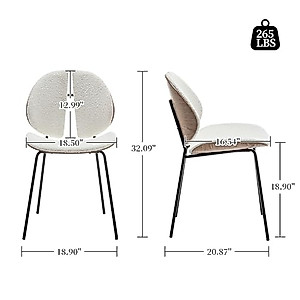 Art Leon Dining Chairs, Set of 2, Modern Boucle Fabric Dining Room Chairs with Bentwood, Armless Accent Chairs with Metal Legs for Kitchen Restaurant, White