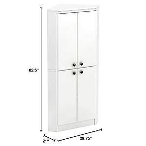 South Shore 4-Door Corner Armoire for Small Space with Adjustable Shelves, Pure White
