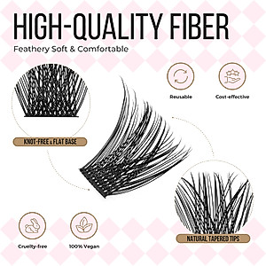 LASHVIEW Lash-Extension-Clusters 448pcs D Curl Lash Clusters Natural Look Cluster Lashes Extensions Super Thin Band & Soft Lashes Reusable 9-16mm MIX (56D+30D+40D)