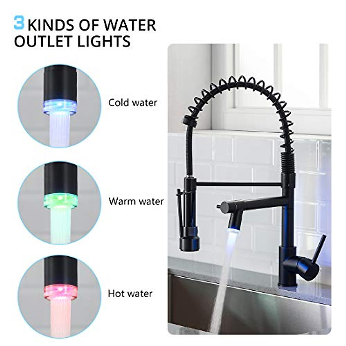 AIMADI Kitchen Faucet,Black Kitchen Faucet,Commercial Kitchen Faucet with Sprayer Single Handle Single Hole Spring Kitchen Sink Faucet,Matte Black