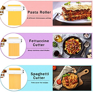 Pasta Maker Attachment for Kitchenaid/Cuisinart Stand Mixers, FDA Certified Noodle Maker- Pasta Roller Fettuccine Spaghetti Cutter 3 in 1, Pasta Roller and Cutter Set with Cleaning Brush