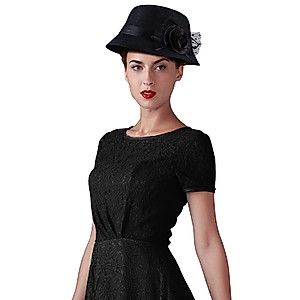 CROWN GUIDE 1920s Gatsby Church Cloche Derby Hats for Women Ladies Bow Bucket Wedding Bowler Hats Tea Party Black
