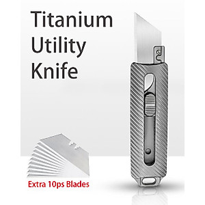 ainhue A358 Retractable Blade Utility Knife, 10pcs Replaceable Blades, 3.58 inches Titanium Handles Pocket Clip, Heavy Duty Box Cardboard Cutter