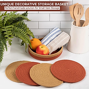 Trivets for Hot Dishes 100% Cotton Rope - 8" Trivets for Hot Pots and Pans Set of 5 Pcs w/ 9" Storage Basket | Pot Holders Heat Resistant | Hot Pads for countertops, Table | Kitchen Decor for Counter