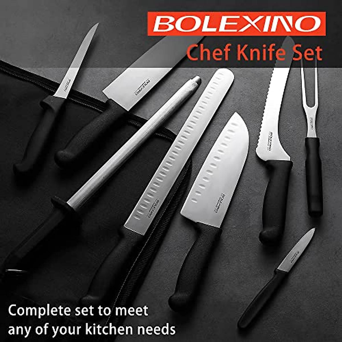 Professional 9 Piece Roll Knife Set, BBQ Knife Set, Knife Roll, Japanese Style Premium Stainless Steel Chef Knife Set, Kitchen Knife Set in One Set with Carrying Bag (Kitchen Knives Set)