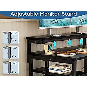 ODK L Shaped Computer Desk, 54" Reversible Corner Computer Desk with Storage Shelves & Monitor Stand, Home Office Desk, Gaming Desk, Writing Desk, Black