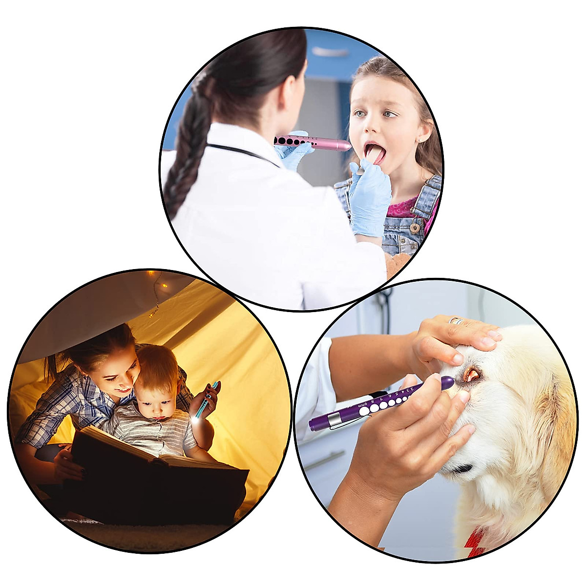 ALMOCN 3 Pack Pen Light,Nurse Medical Reusable LED Penlight White Light with Pupil Gauge and Ruler,Teal + Purple + Rose Gold