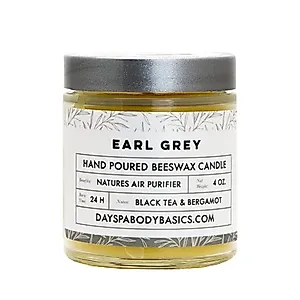 Earl Grey Hand-Poured Beeswax Candle - Natural, Cotton Braided Wick, Smokeless, Cleans Air, Non-Toxic, Non-Polluting, Non-Allergenic, Handmade in USA