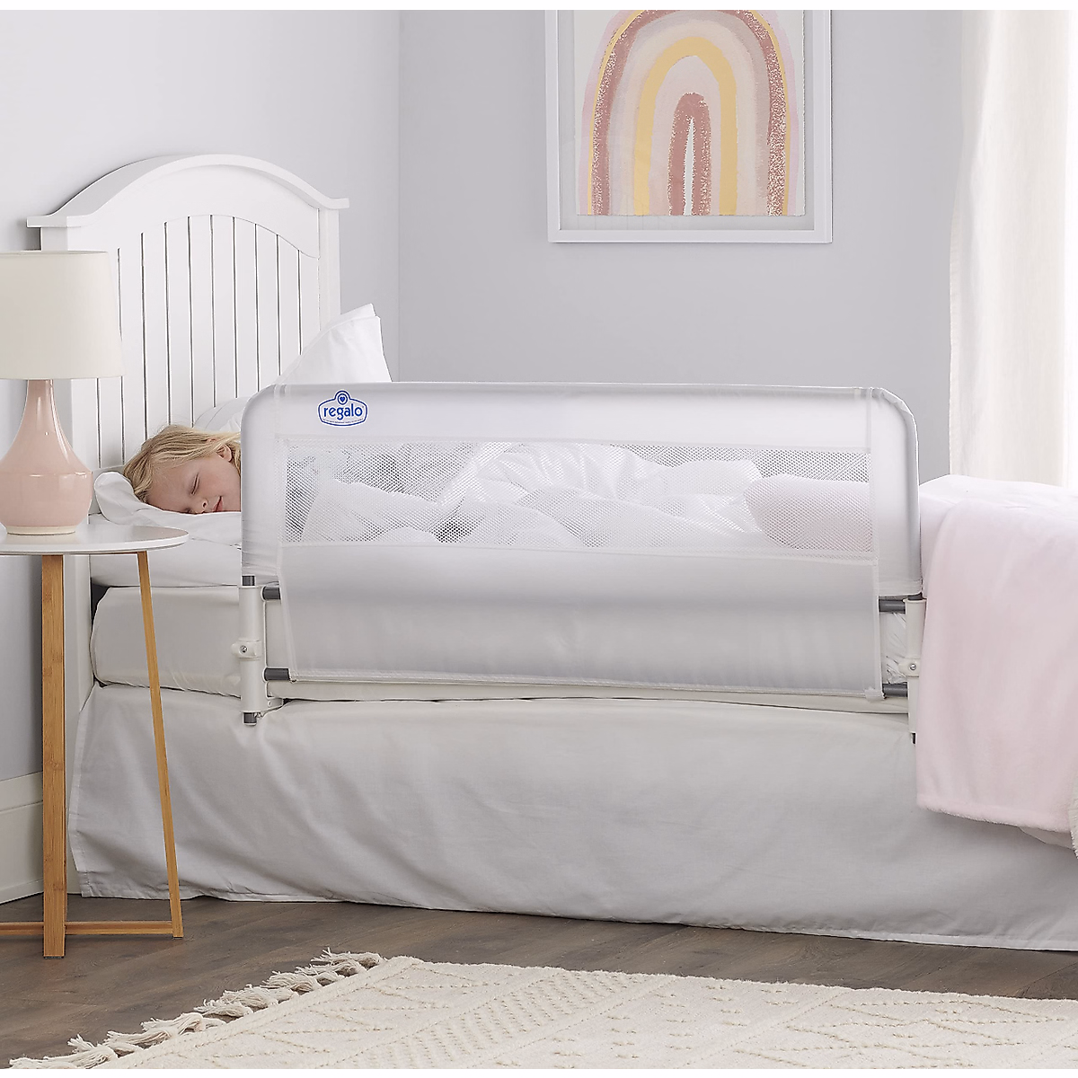 Regalo Drop Down Bed Rail Guard, with Reinforced Anchor Safety System , White , 43 x 2 x 20 Inch