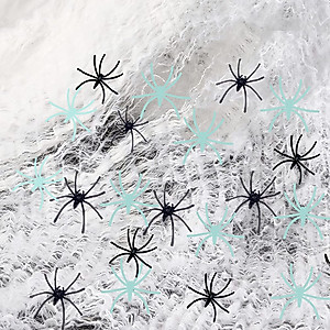 300 Sqft Halloween Spider Web Decorations, with 10 Glow and 10 Black Fake Spiders, Halloween Decorations Outdoor Large Stretch Spider Web Cobwebs Indoor (300 sqft Web+20 Spider)