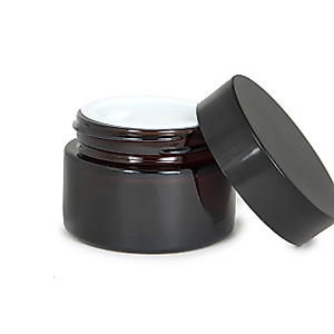 Vivaplex, 12, Amber, 1 oz, Round Glass Jars, with Inner Liners and black Lids
