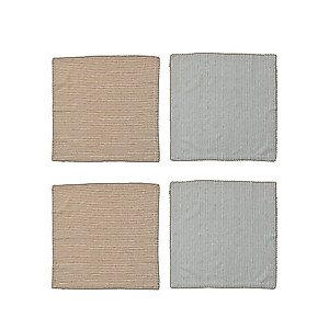 Creative Co-Op Square Cotton Scalloped Edge and Stripes, Set of 4, 2 Colors Napkin, Multi