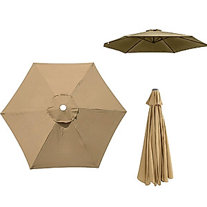 ZIAERKOR Replacement Parasol canopy for 9.8ft, Patio Parasol Replacement Canopy 9.8ft, Outdoor replacement parasol cover surface polyester UV blocking (Khaki, 6ribs)