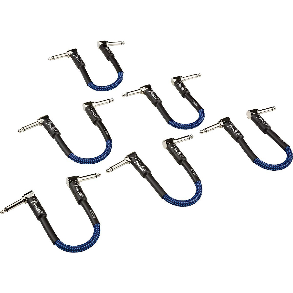 Fender 6-Inch Professional Patch Cable, Right Angle, Blue Tweed - 12 Pack